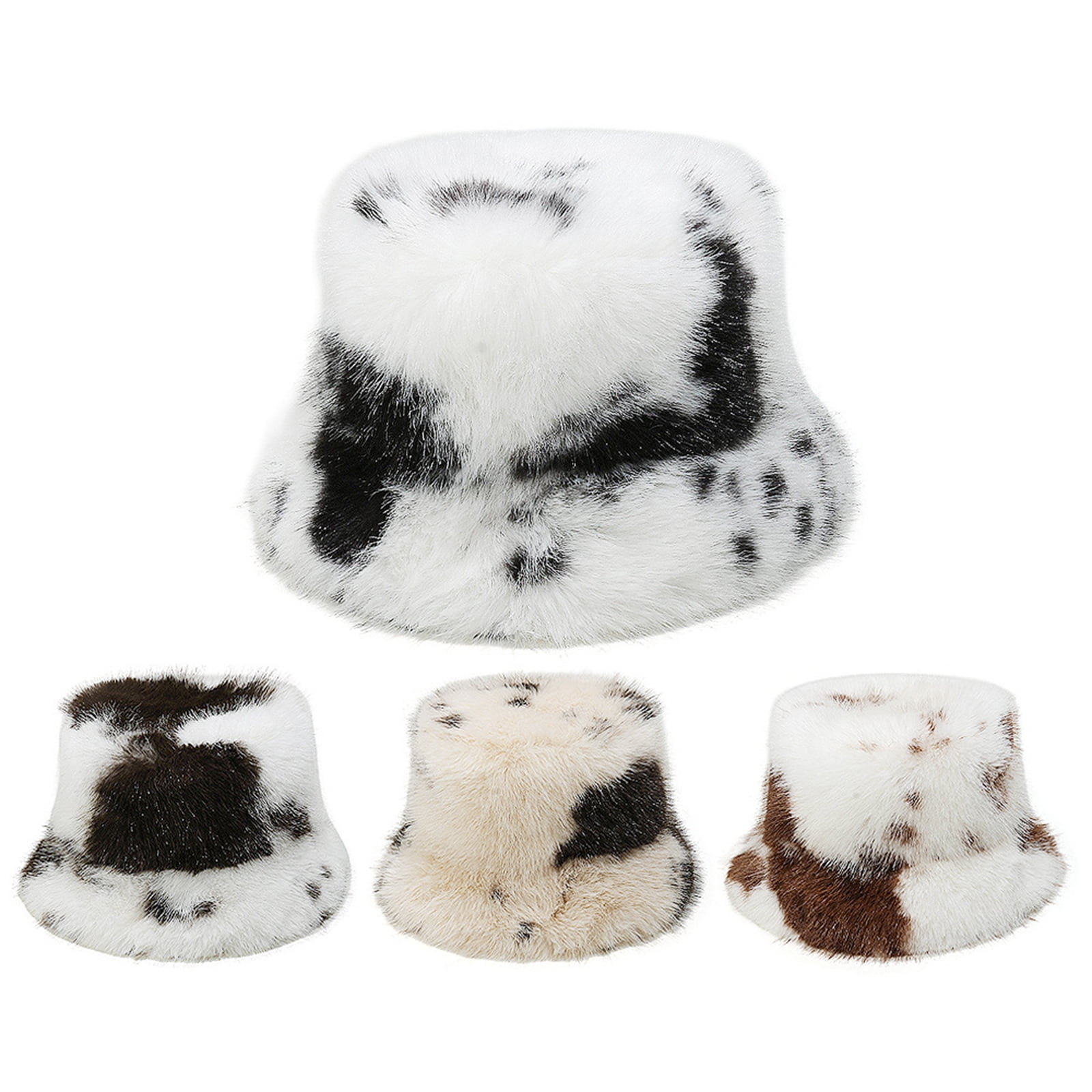 Furry Cow Hat, Soft Plush Cow Print Bucket Cap, Fun & Cozy Winter ...