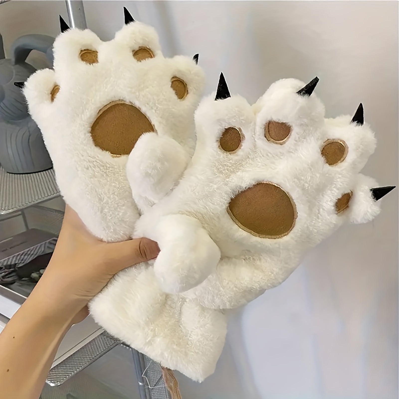 Furry Cute Bear Claw Gloves, Plush Animal Paw Mittens Cute Cat Claw ...