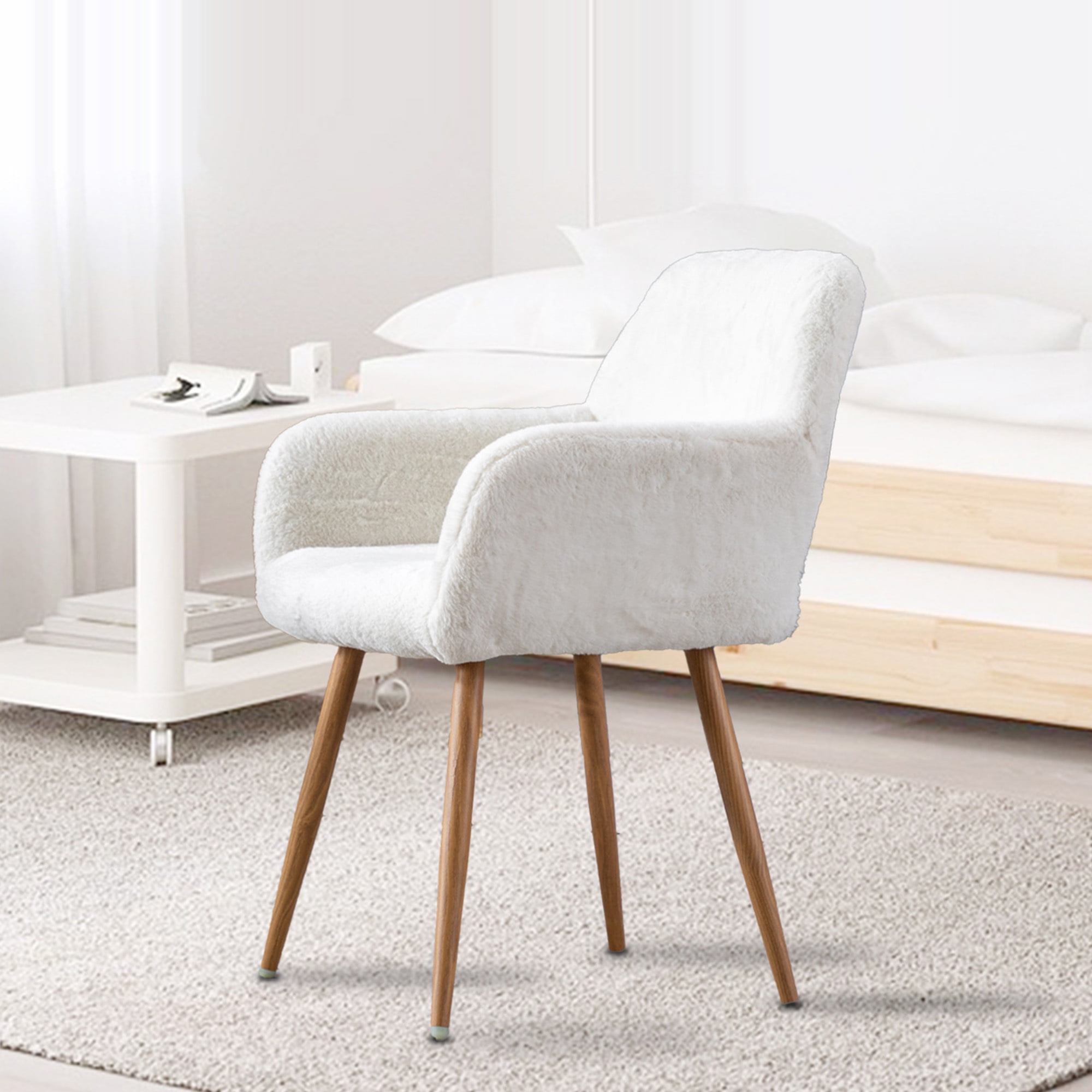 Furry Desk Chair, Mid-Century Modern Accent Comfy Armchair with Fur for ...