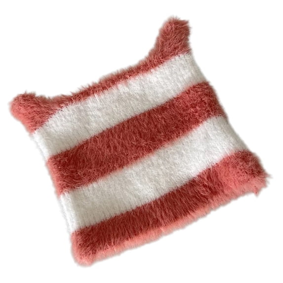 Furry Devil Ear Striped Hat for Women Teens Popular Knitted Brimless ...