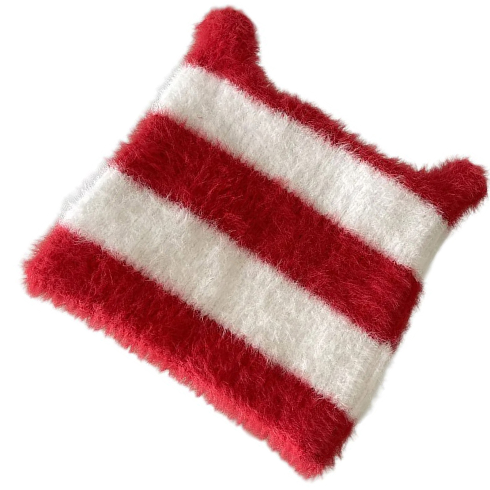 Furry Devil Ear Striped Hat for Women Teens Popular Knitted Brimless ...
