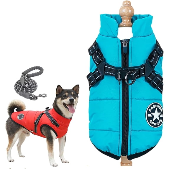 Furry Dog Winter Coat with Harness, 3 in 1 Winter Fleece-Lined Dog ...