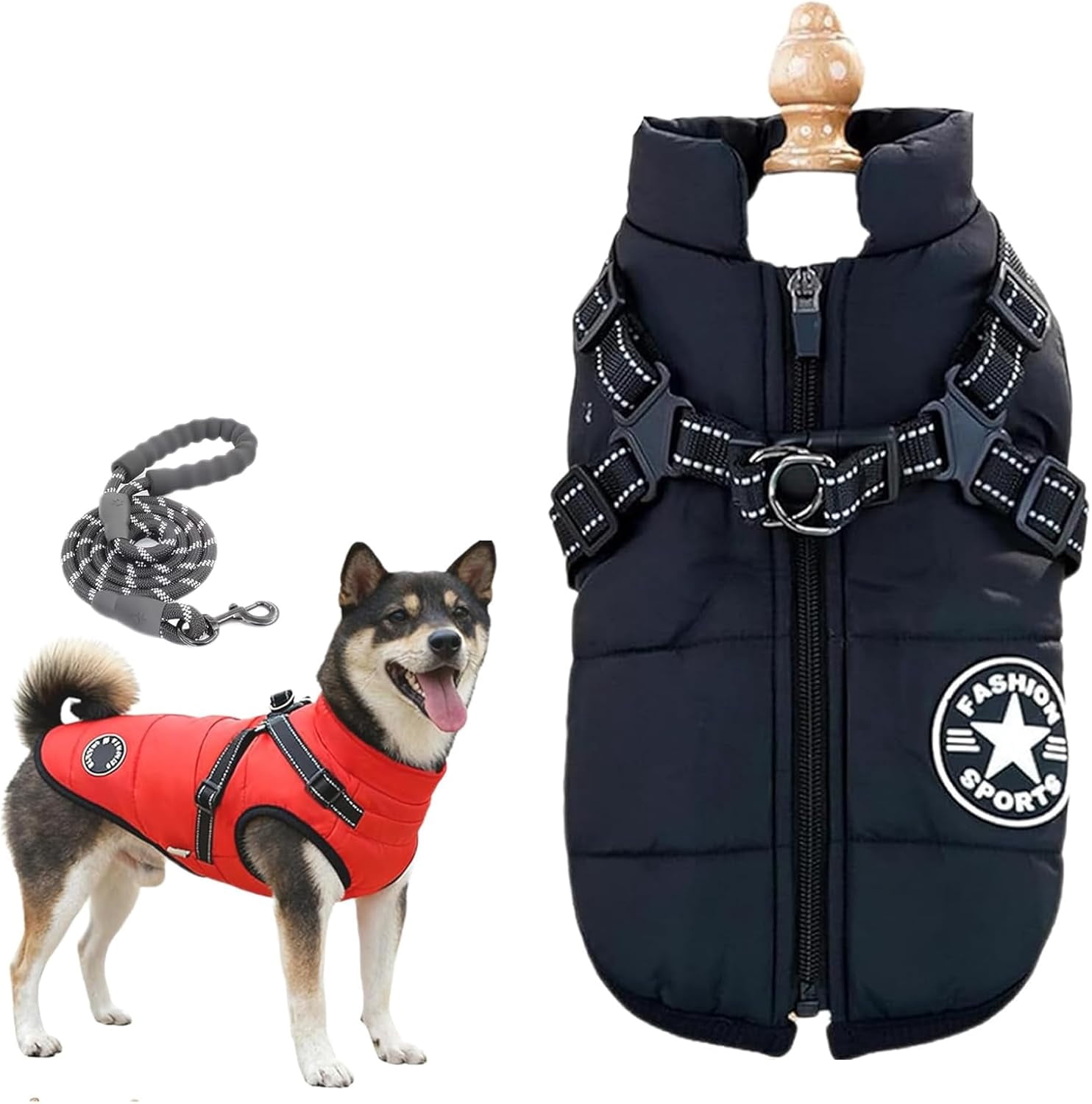 Furry Dog Winter Coat with Harness, 3 in 1 Winter Fleece-Lined Dog ...