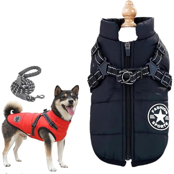 Furry Dog Winter Coat with Harness, 3 in 1 Winter Fleece-Lined Dog ...
