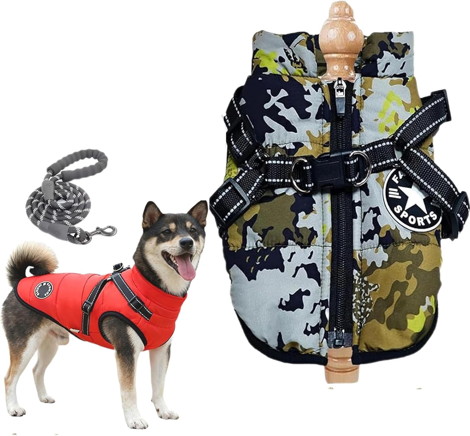 Furry Dog Winter Coat with Harness, 3 in 1 Winter Fleece-Lined Dog ...