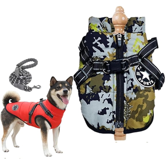 Furry Dog Winter Coat with Harness, 3 in 1 Winter Fleece-Lined Dog ...