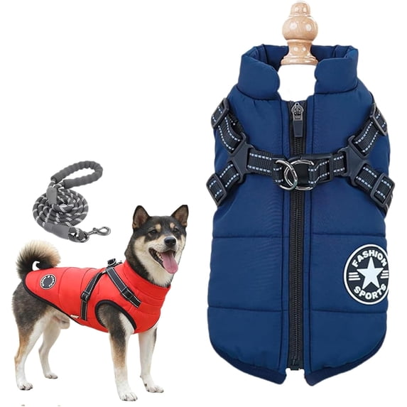 Furry Dog Winter Coat with Harness, 3 in 1 Winter Fleece-Lined Dog ...