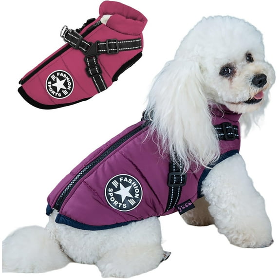 Furry Dog Winter Coat with Harness, Waterproof, Warm, 3 in 1 Winter ...