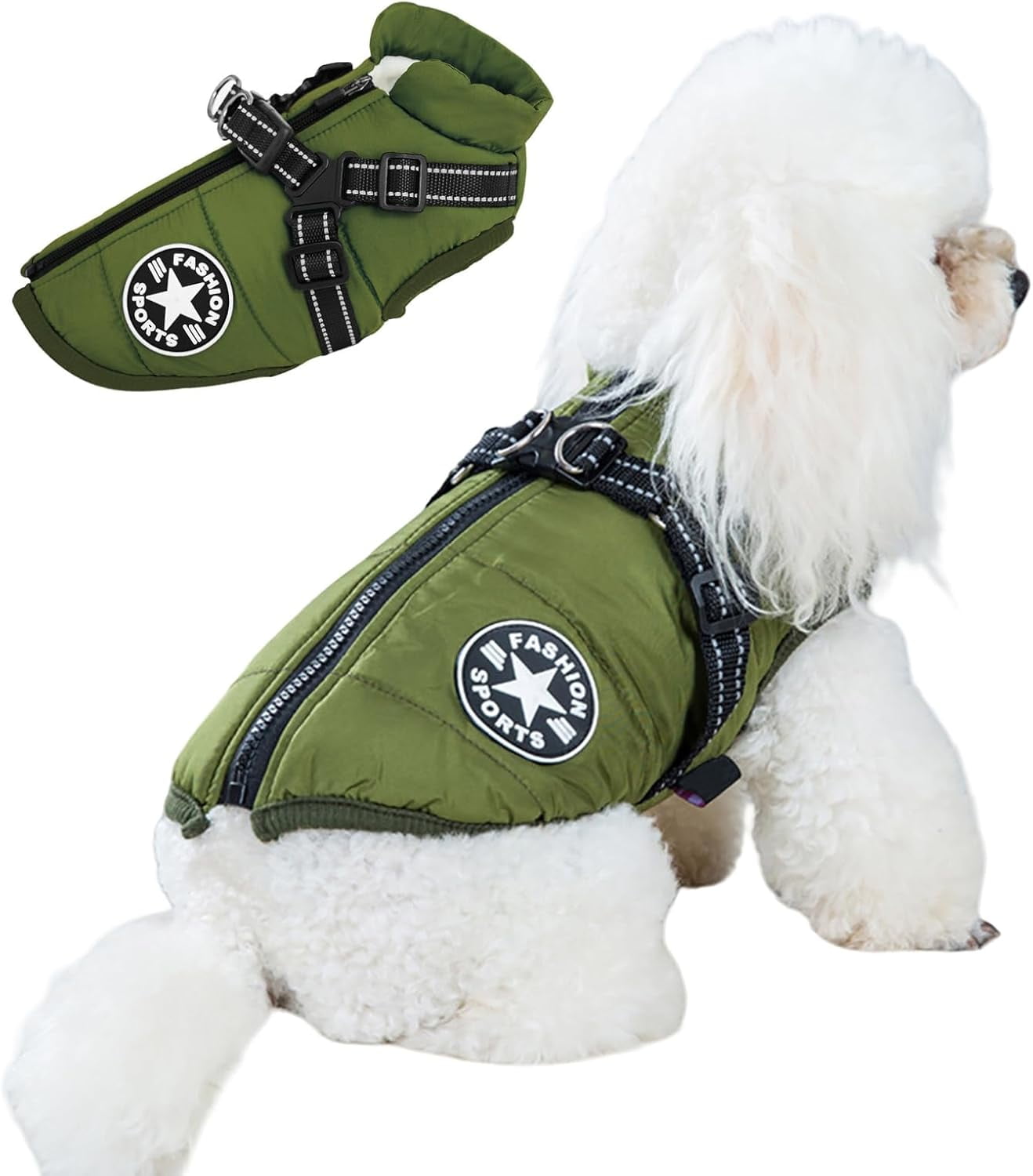 Furry Dog Winter Coat with Harness, Waterproof, Warm, 3 in 1 Winter ...