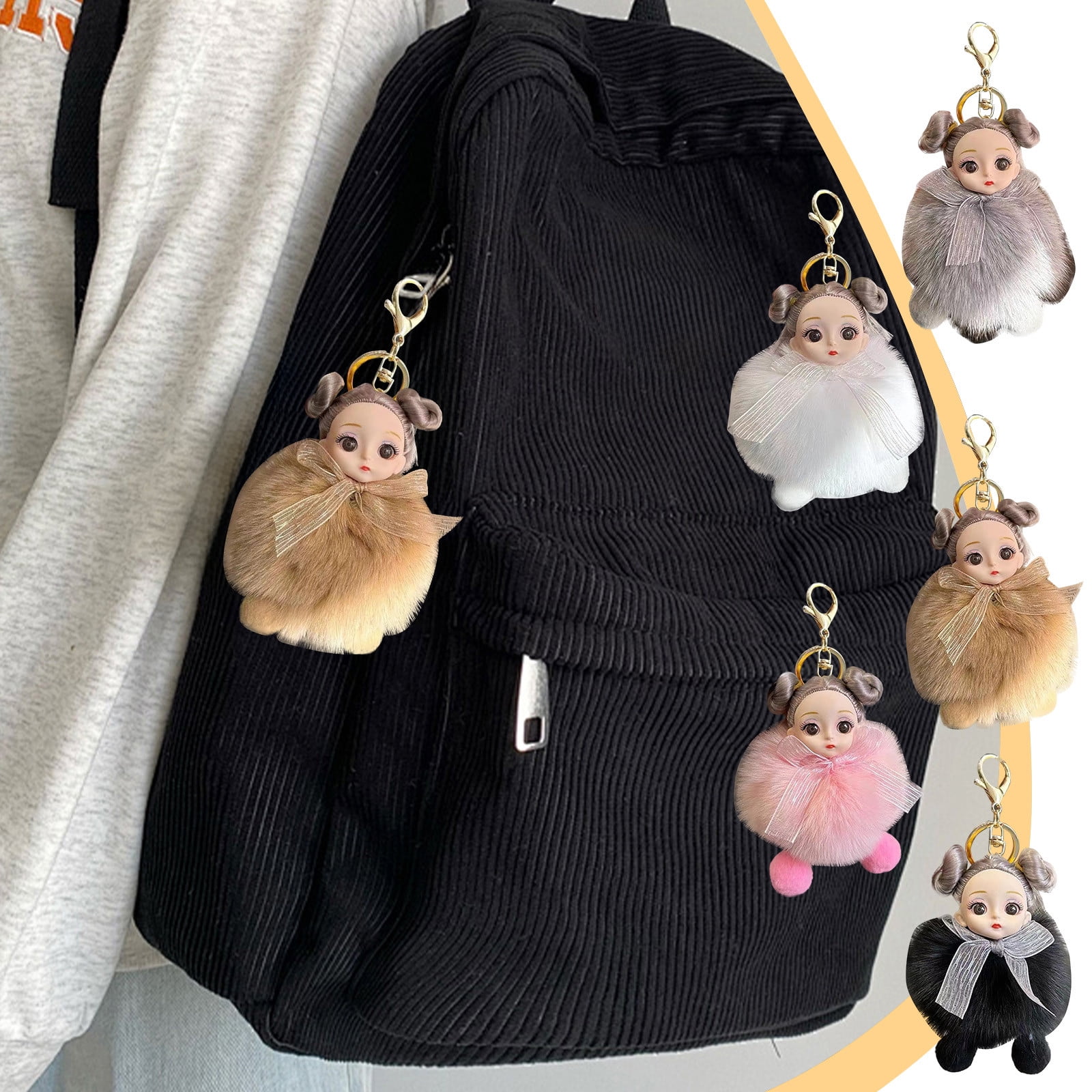 Furry Doll Keychain Pendant | Soft Puffy Decorative Accessory | Metal ...