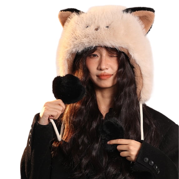 Furry Ear Hat for Adult Kids Unisex Plush Ear Flap Hat Warm Trapper Hat ...