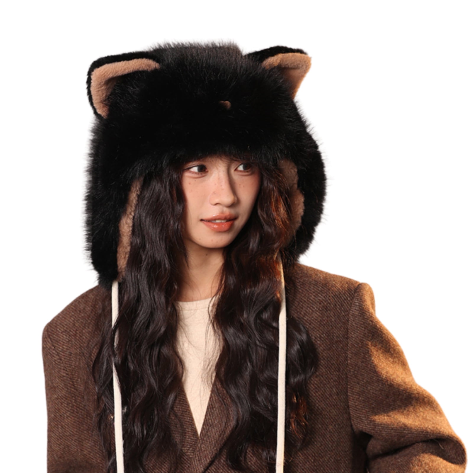 Furry Ear Hat for Adult Kids Unisex Plush Ear Flap Hat Warm Trapper Hat ...