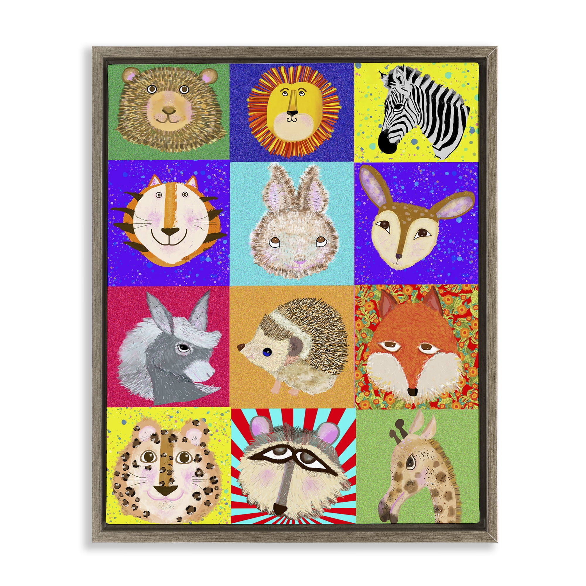 Furry Faces Animals Brown Framed Floater Canvas Wall Art, design by ...