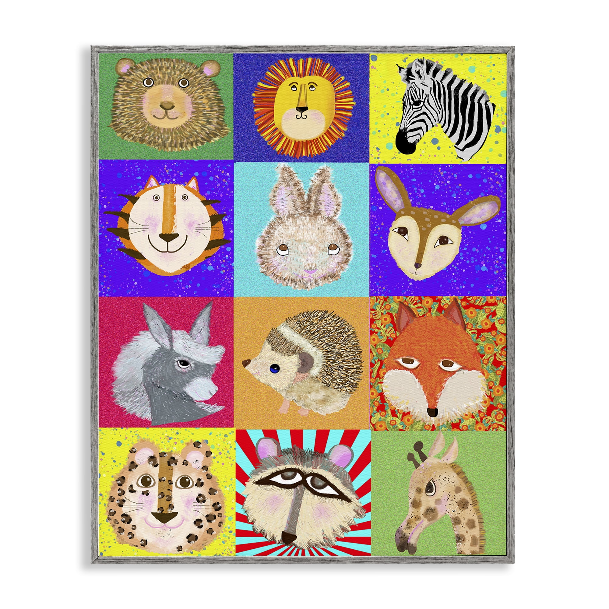 Furry Faces Animals Gray Framed Giclee Art, design by Lynnda Rakos ...
