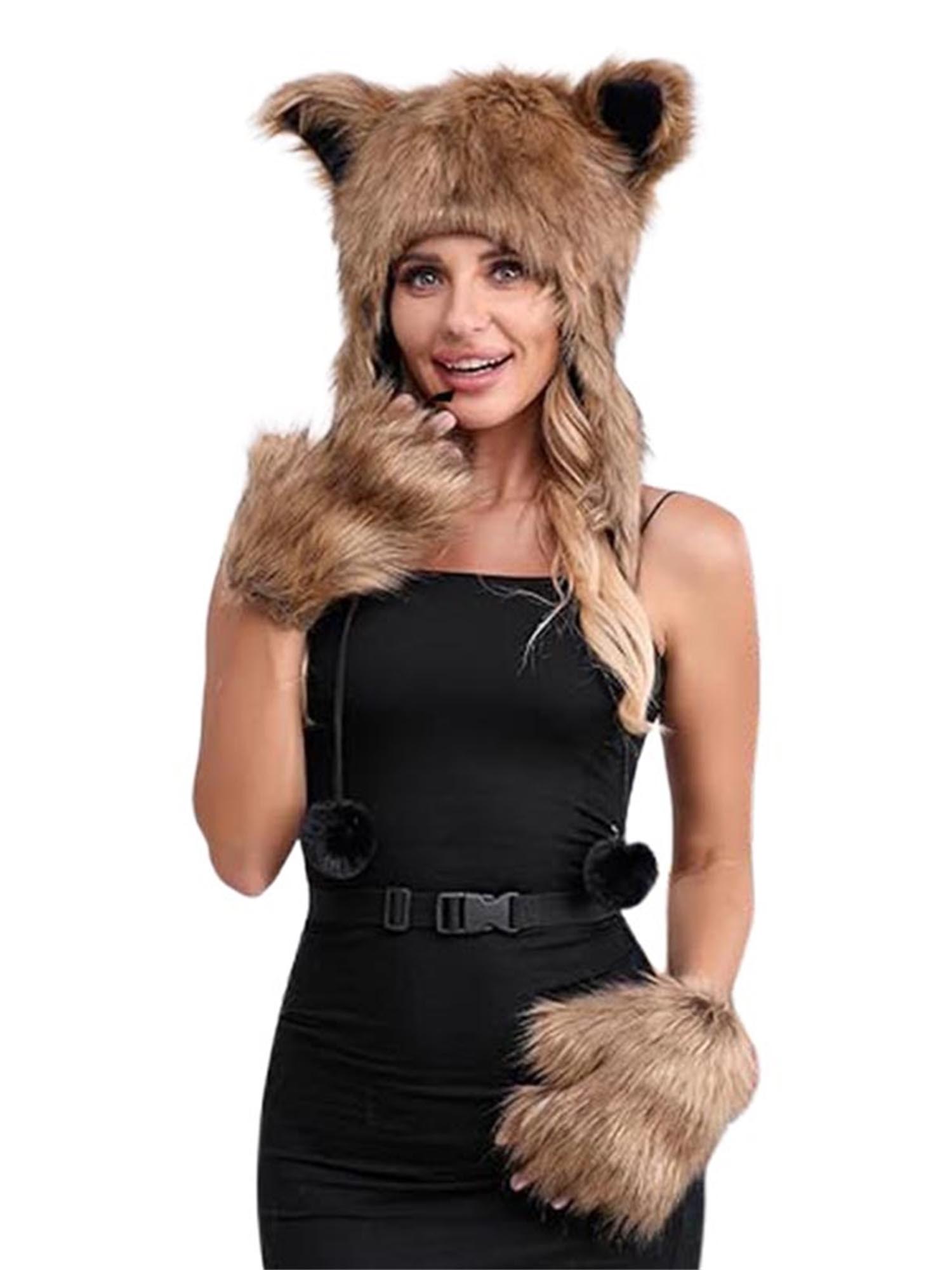 Furry Fox Costume Realistic Cute Fuzzy Fox Hat and Tail Gloves Set for ...