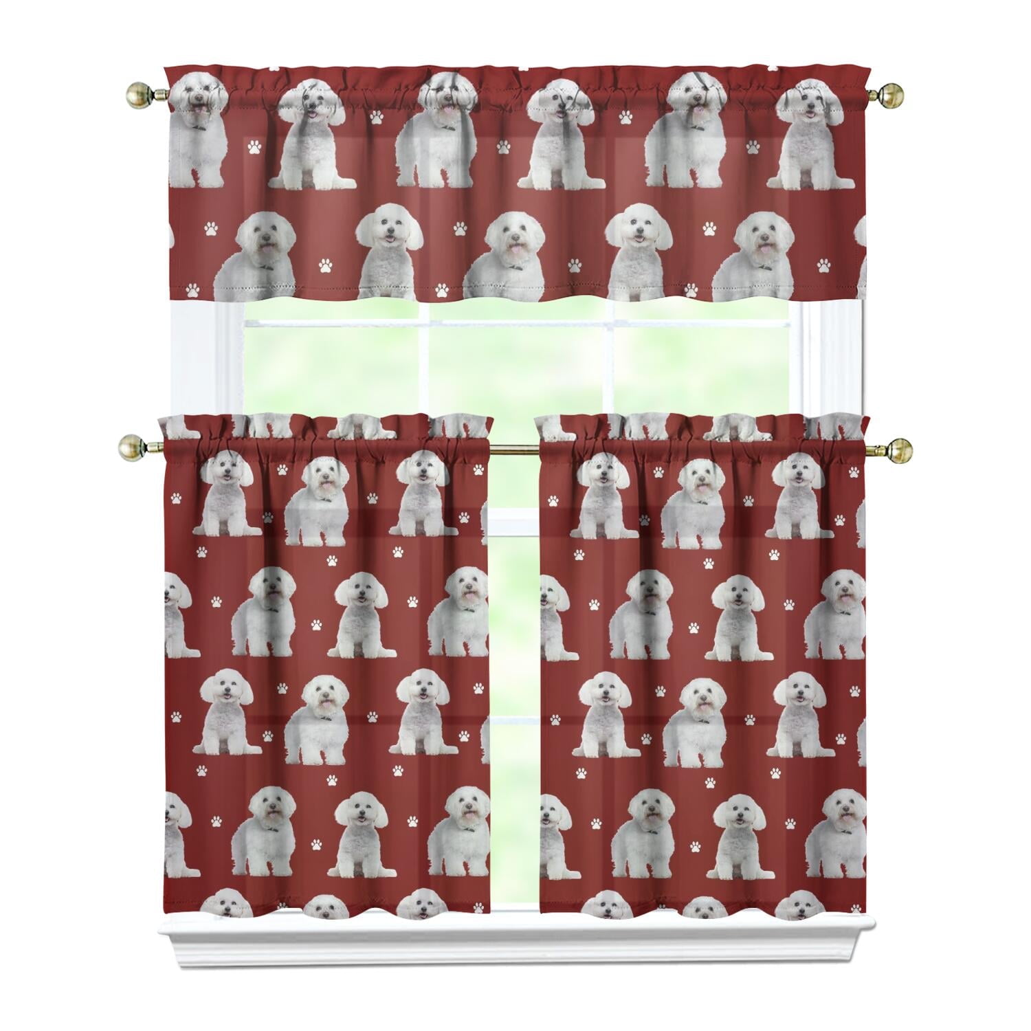 Furry Friend Design Kitchen Curtains - Set of 3 Tier Curtains for Dog ...