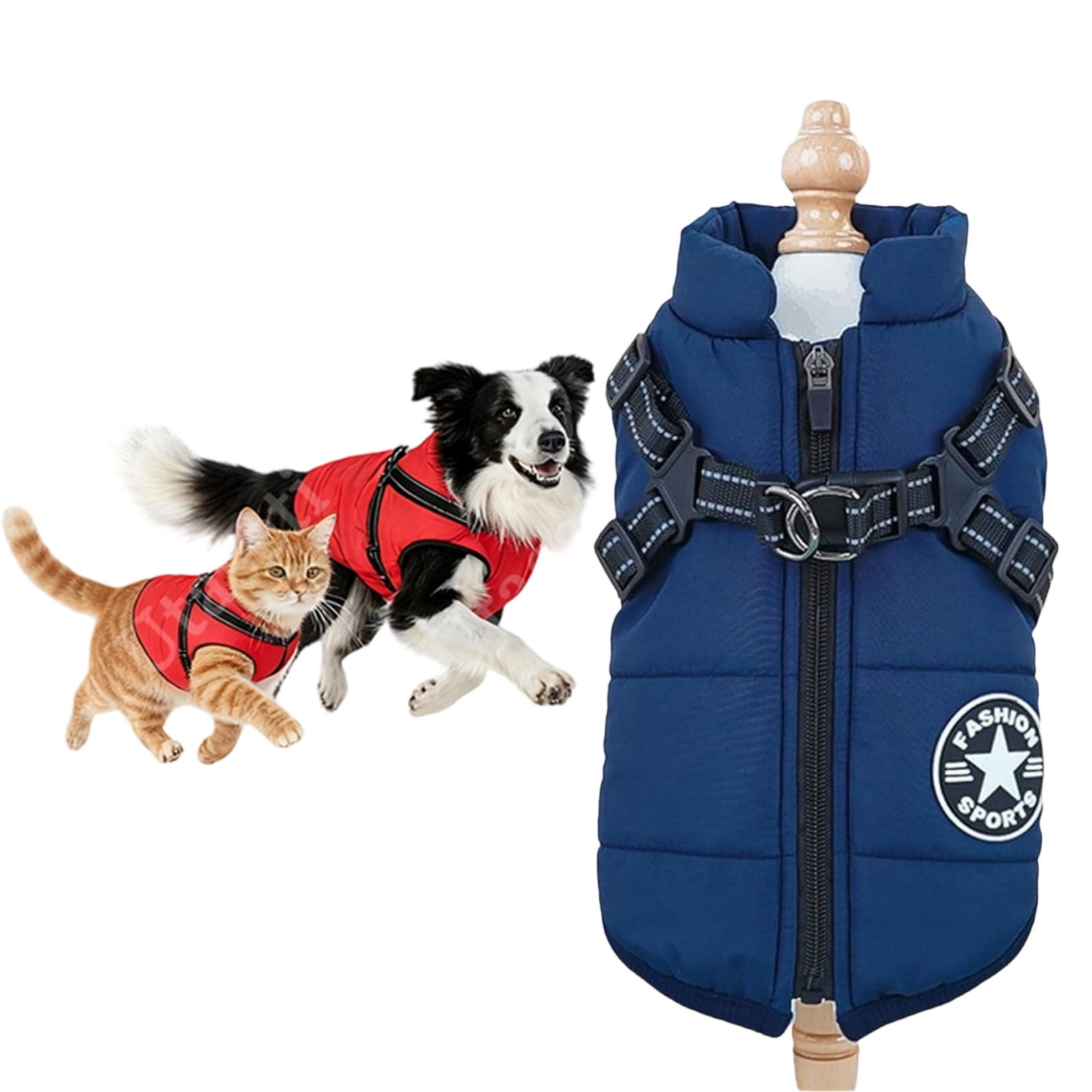 Furry King Dog Winter Coat, 3 in 1 Winter Jacket with Harness & Zipper ...