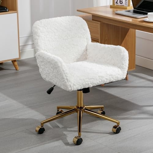 Furry Office Chair - Faux Fur Upholstered, Height Adjustable Swivel ...