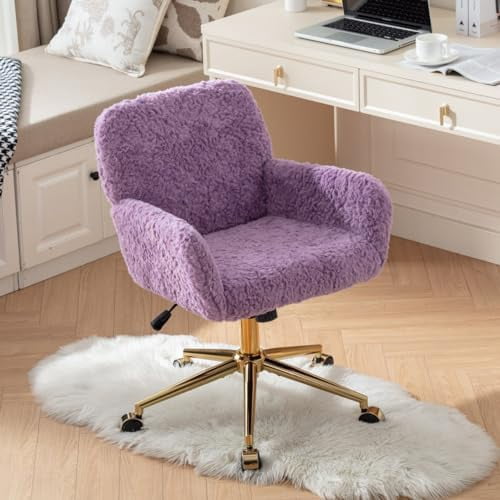 Furry Office Chair with Faux Fur Upholstery - Height Adjustable Swivel ...