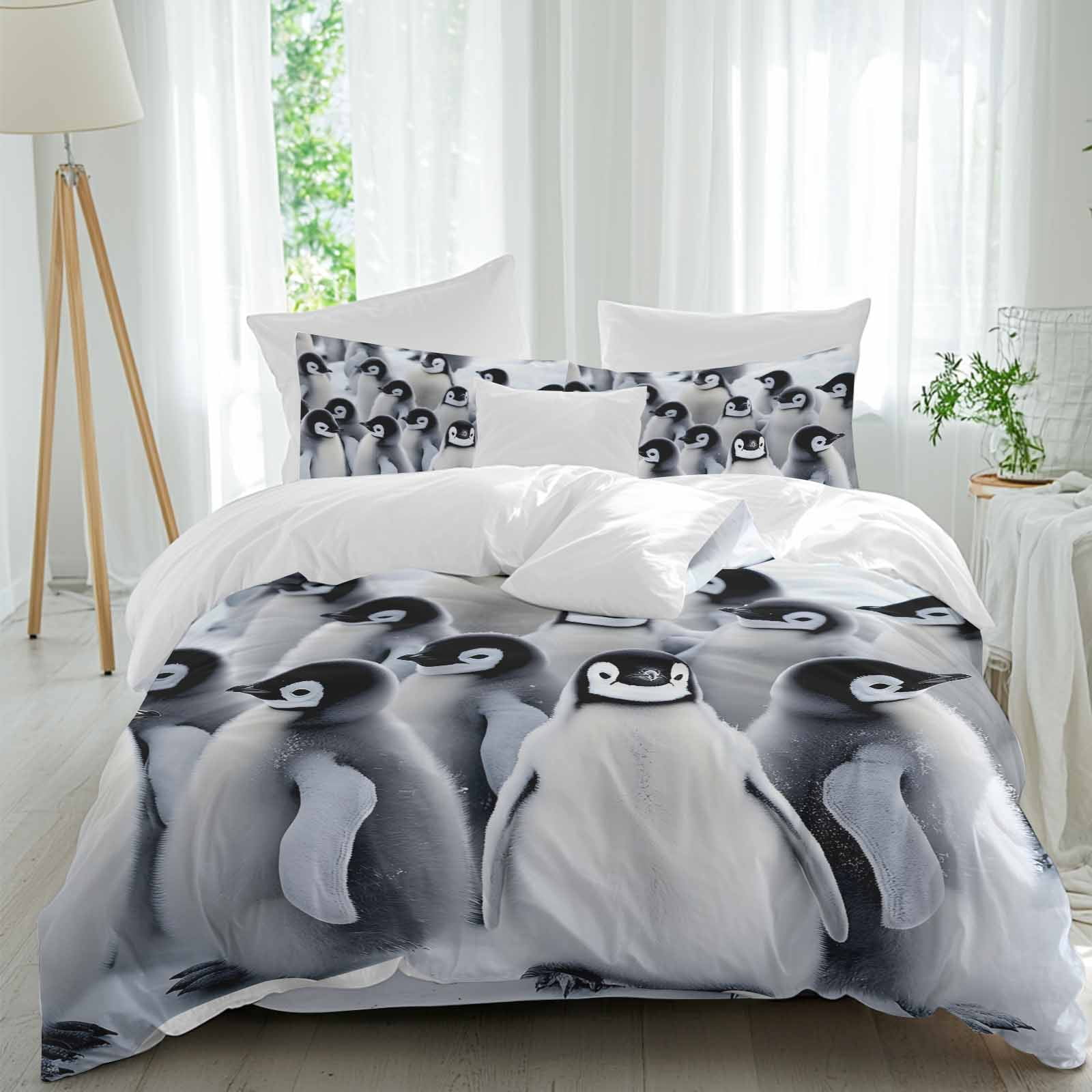 Furry Penguins Duvet Cover Set Full Size, Cute Winter Antarctica ...