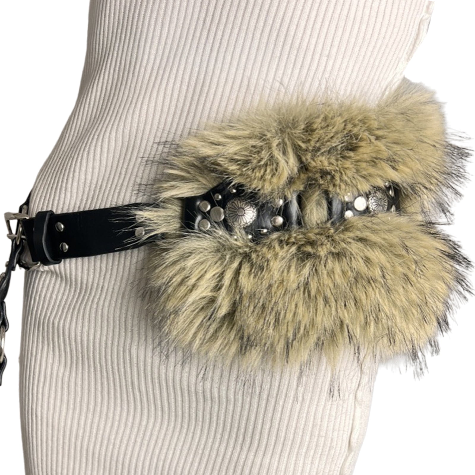 Furry Plush Patchworked Corset Belt for Women Fashionable PU Leather ...
