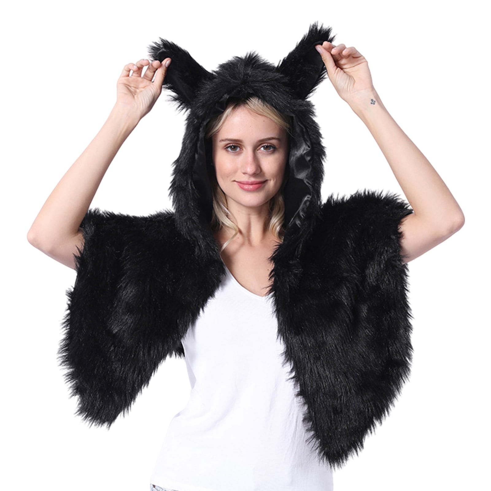 Furry Plush Winter Caps with Ear Hooded Cloak Hat for All Ages Soft and ...