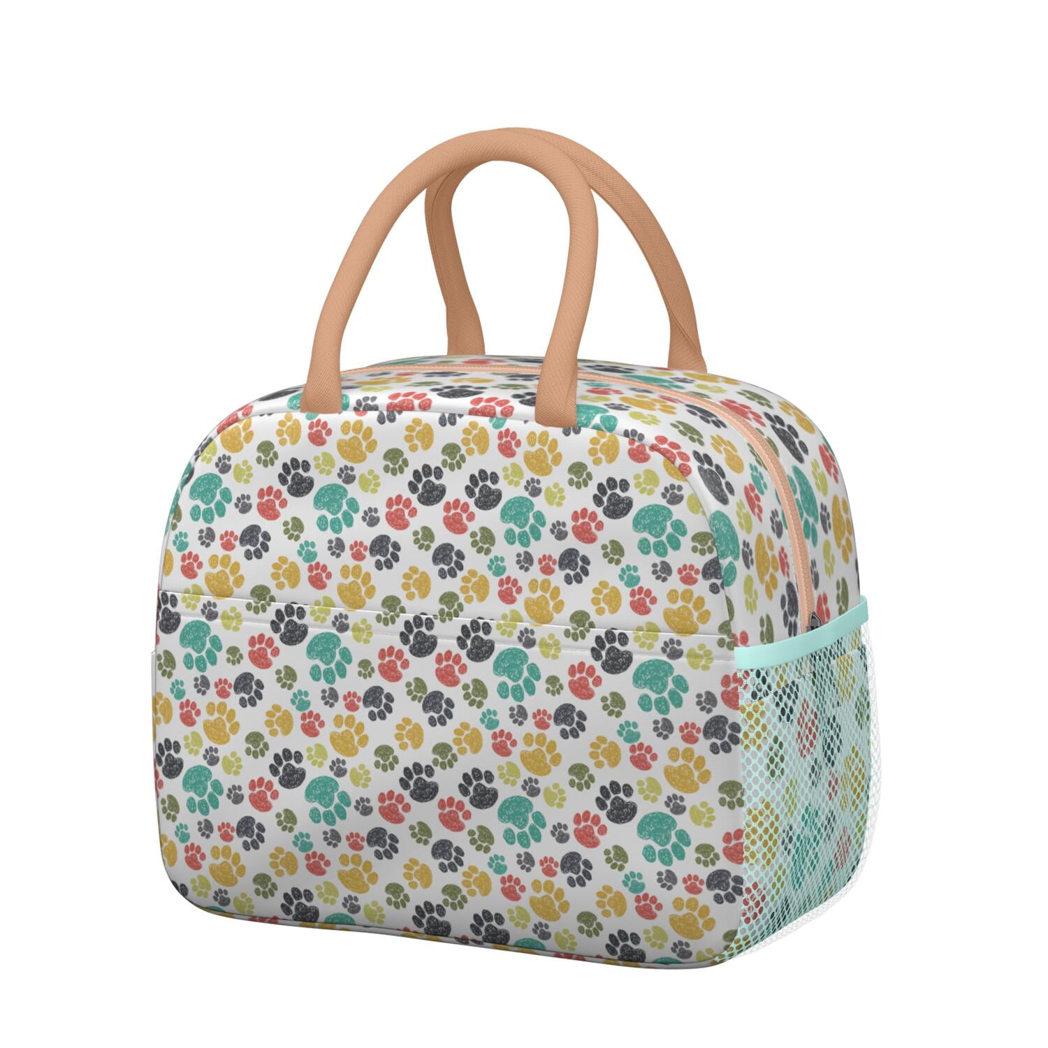 Furry Puppy Print Lunch Tote Women, Reusable Thermal Cooler Bag for Dog ...