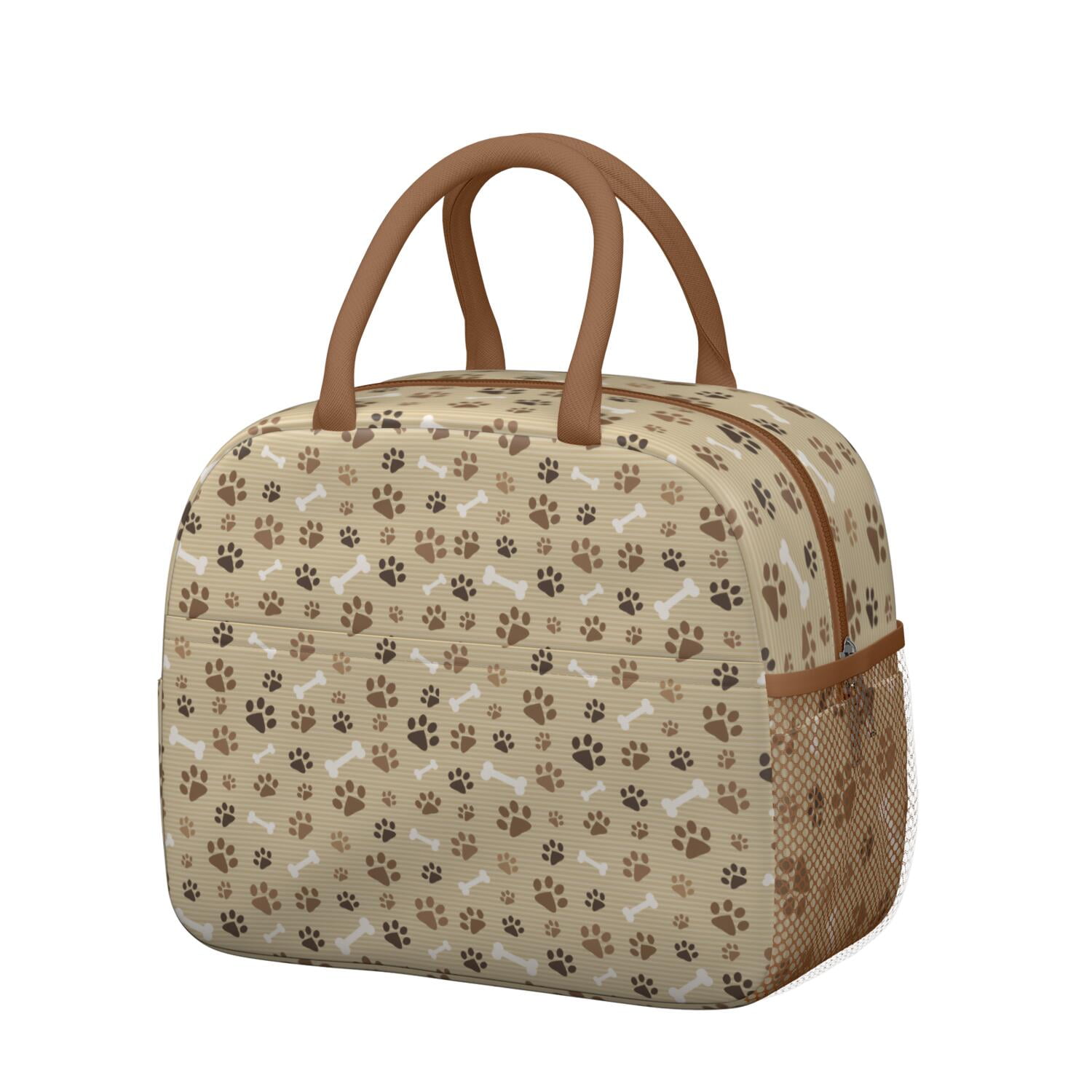 Furry Puppy Print Lunch Tote Women, Reusable Thermal Cooler Bag for Dog ...