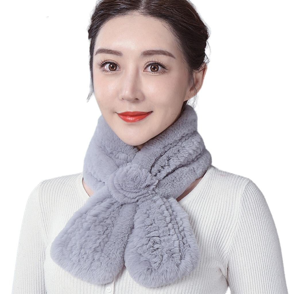 Furry Rex Rabbit Faux Furs Scarf for Women Soft Thicken Plush Neck ...