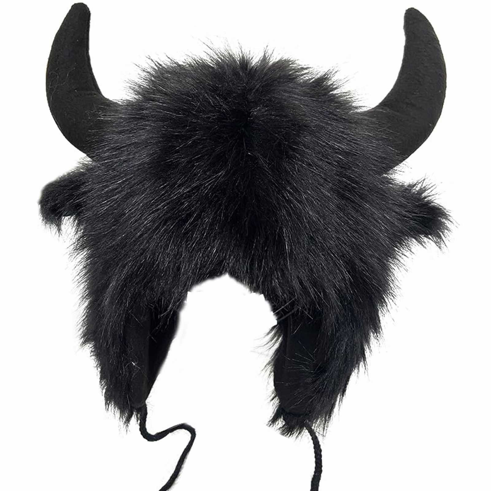 Furry Women's Bomber Hats Buffalo Hat With Horns Furry Earmuff Winter ...