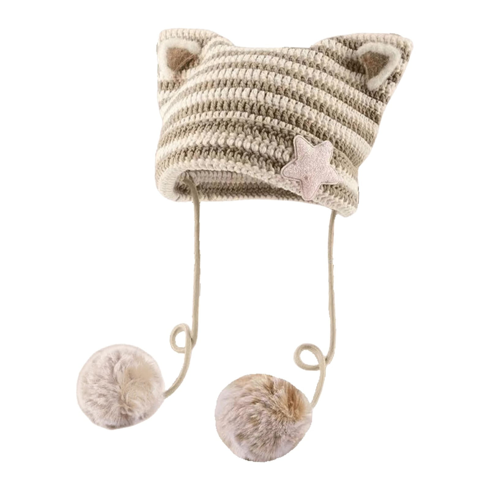 Furry Women's Bomber Hats Women Cat Ear Hat With Pom Poms Star ...