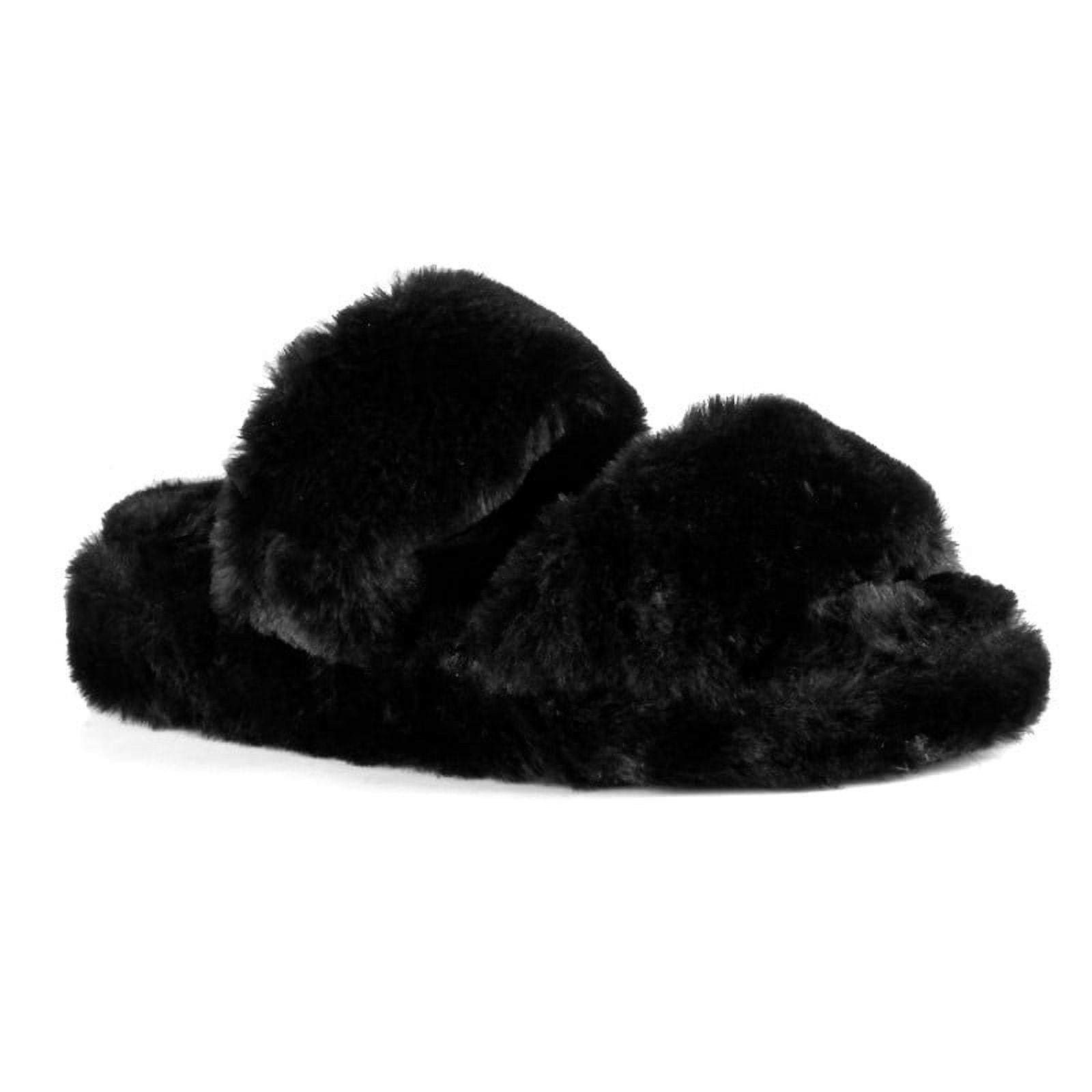 Faux Fur women's Furry Slide Sandals - Cozy Double Strap - Walmart.com