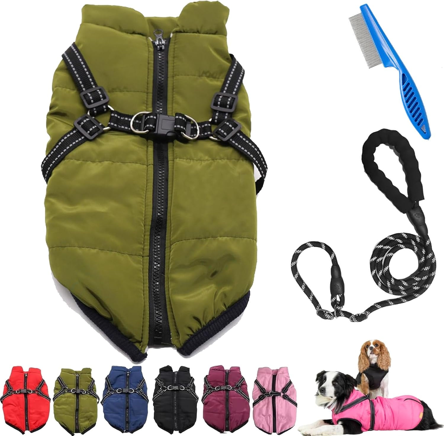 Dog Winter Coat, 3 in 1 Winter Jacket, Waterproof Windproof Dog Snow Jacket with Harness and ...