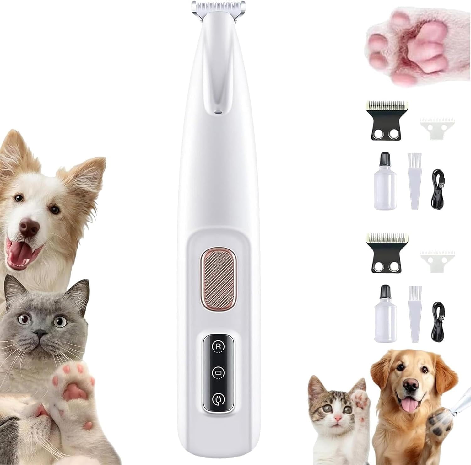 Furrybasics Pet Hair Trimmer, Furry Basics Paw Trimmer, Quiet Dog & Cat Hair Clipper with LED ...