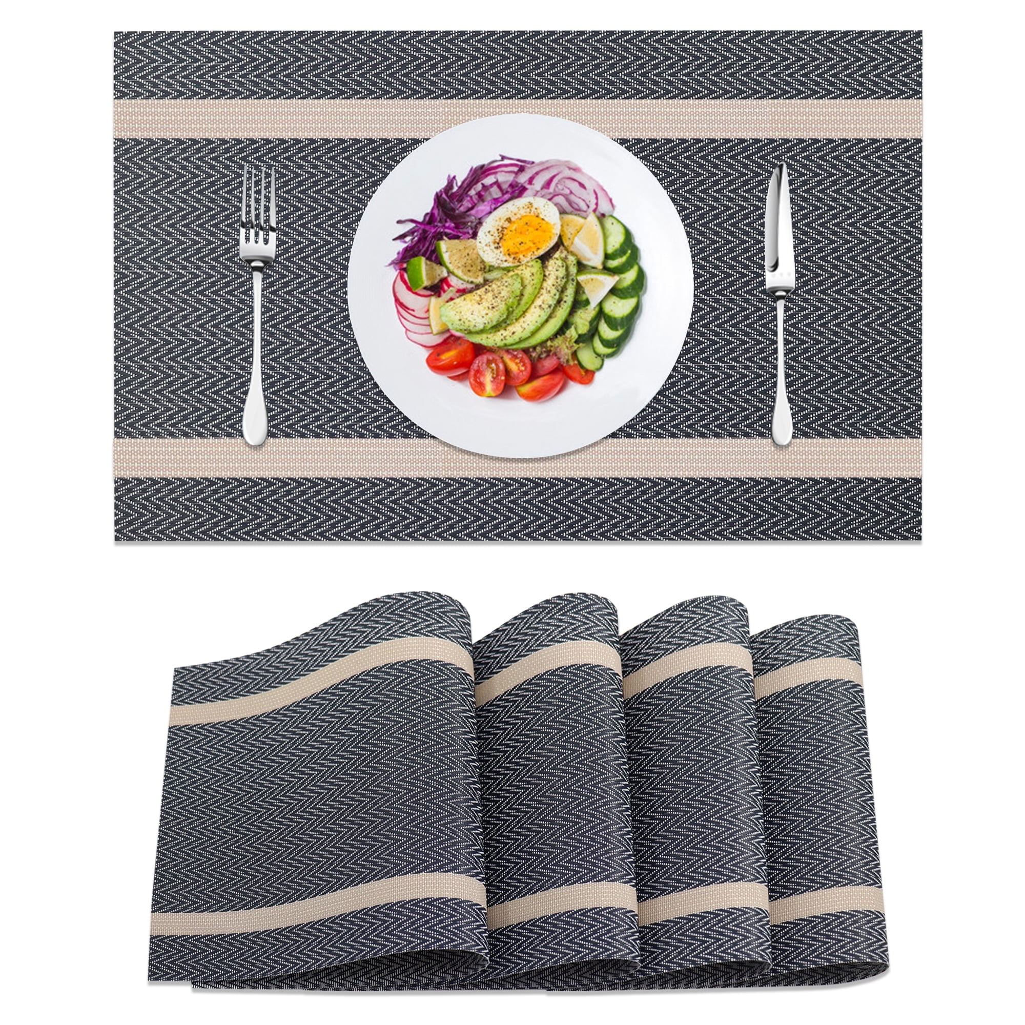 EVNELE Placemats Set of 4, Woven Vinyl Placemats, Heat-Resistant Non ...