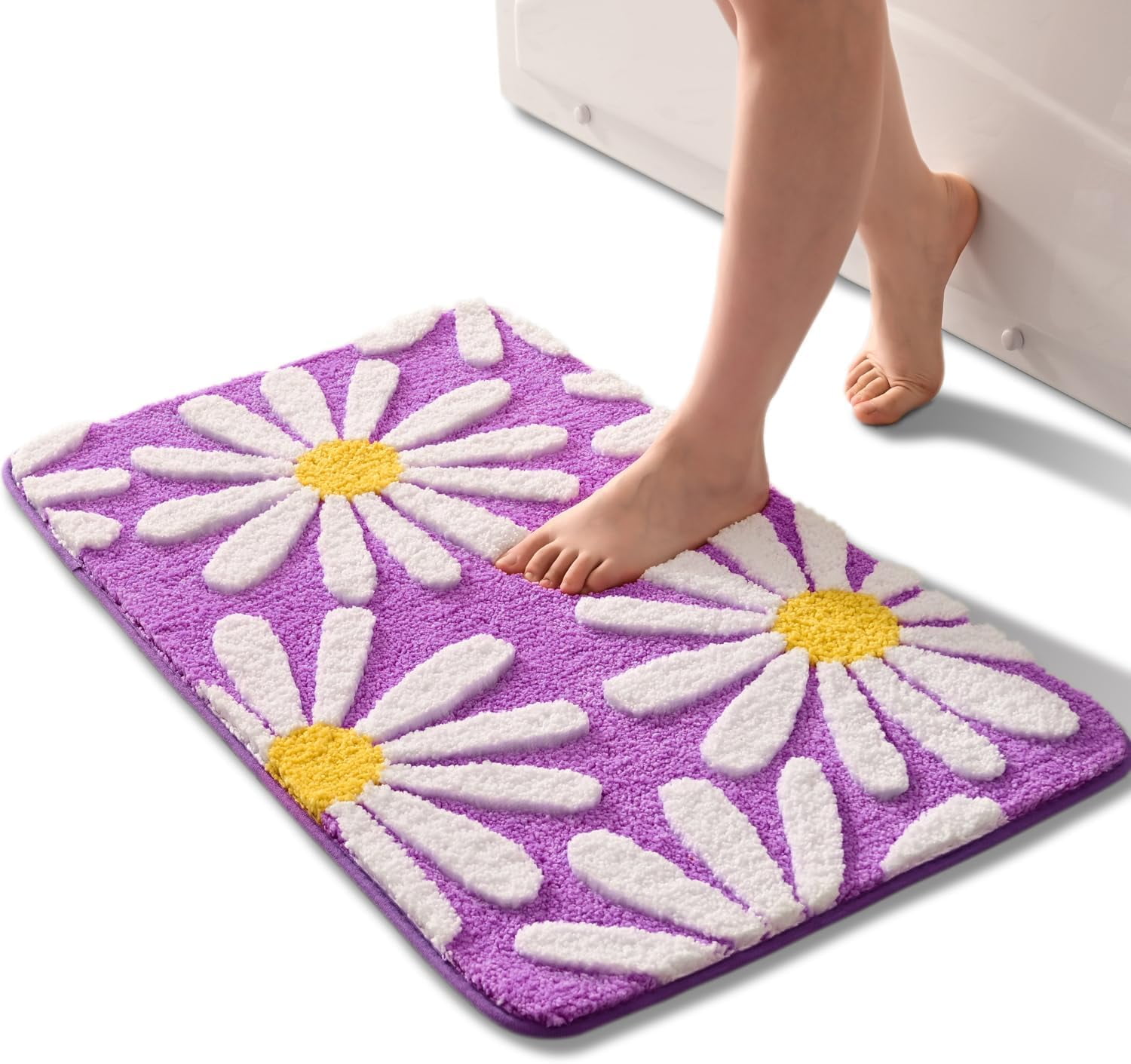Furrygo Purple Bathroom Rugs Cute Daisy Bath Mat White and Yellow ...