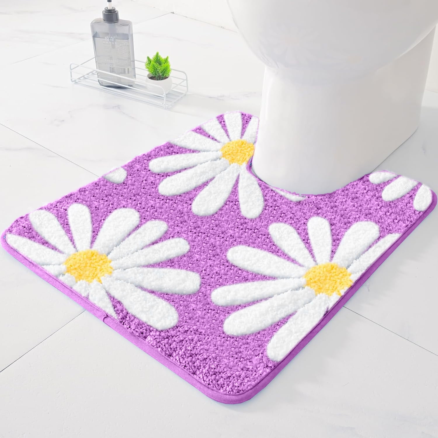EVNELE Toilet Rugs U Shaped, Purple Toilet Mat Cute Daisy Contour Bath ...