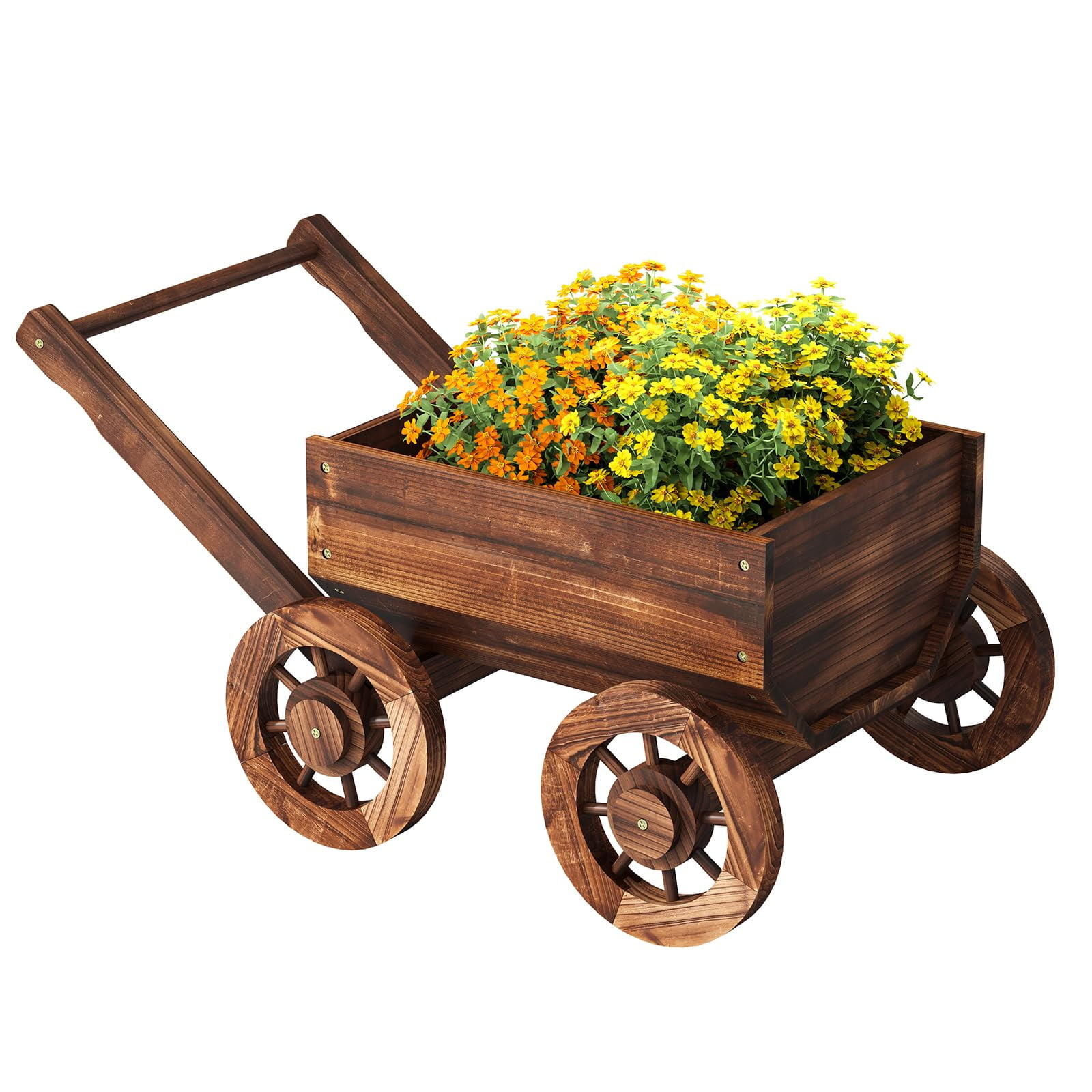 Furshus Wood Planters with Wheels Rustic,Wood Wagon Flower Pot for ...