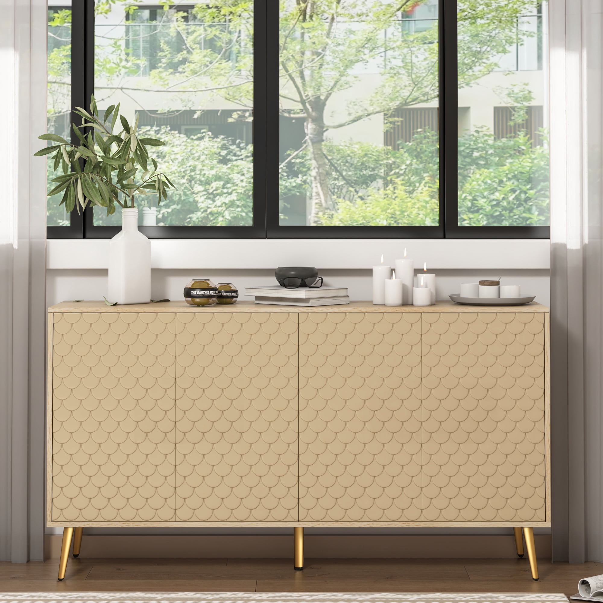 Furtivusia 4 Door Storage Cabinet, Sideboard Buffet Cabinet, Modern ...