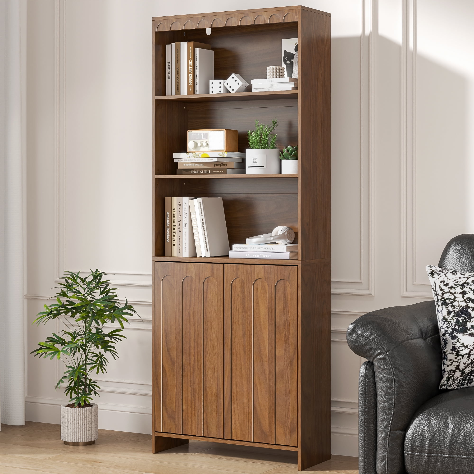 Furtivusia 61" Bookshelf with Doors, 5 Tier Bookcase with Storage ...