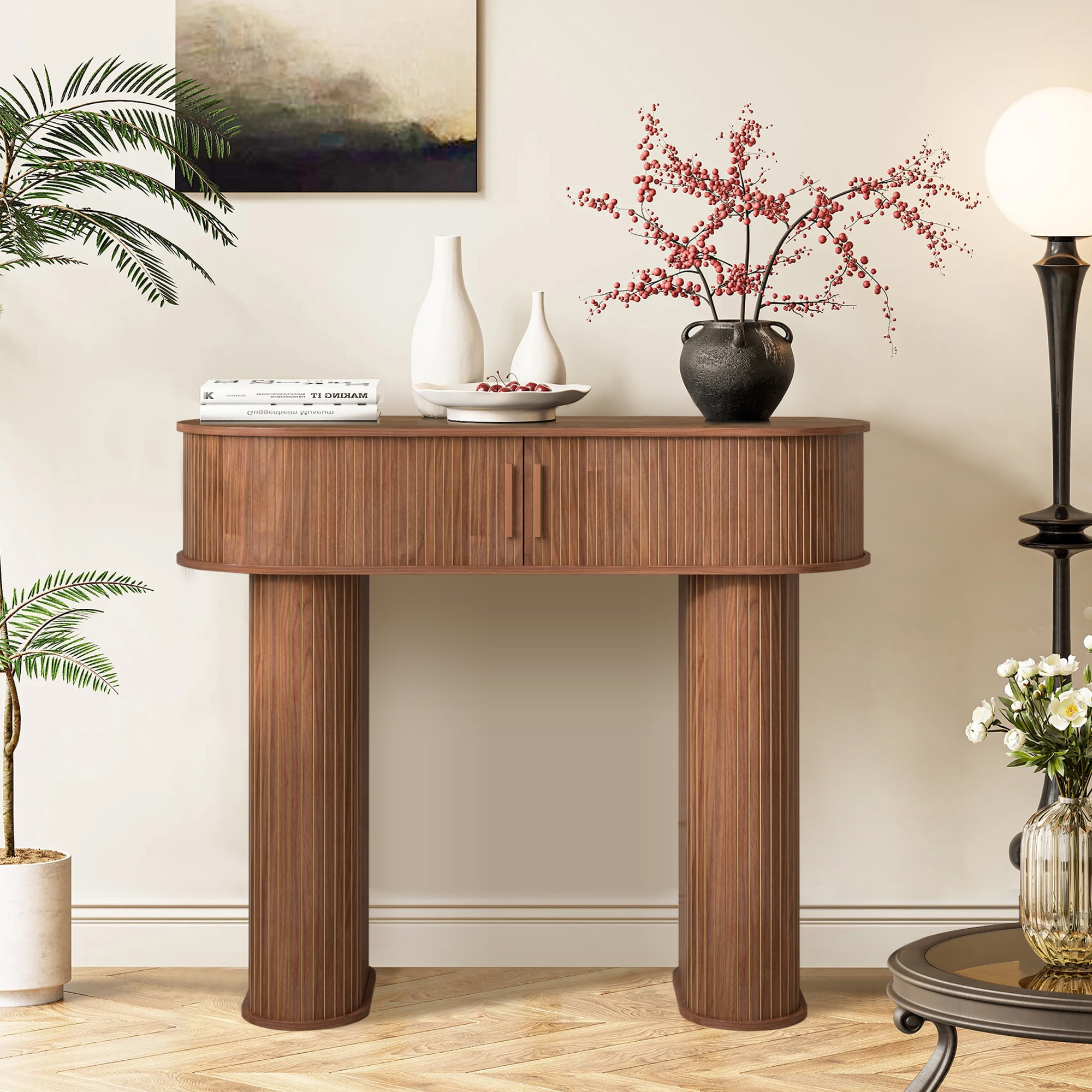 Furtivusia Console Table with Storage, Entryway Table with Sliding Door ...