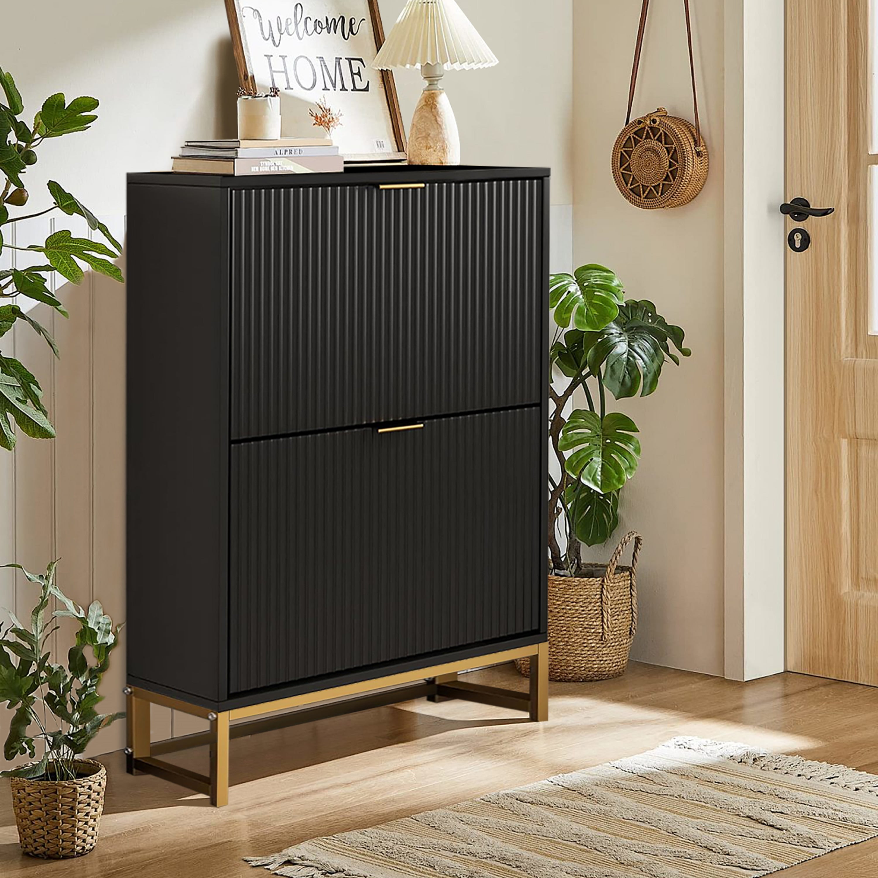 Furtivusia Flip Drawer Shoe Cabinet, Slim Shoe Dresser with Metal Base ...