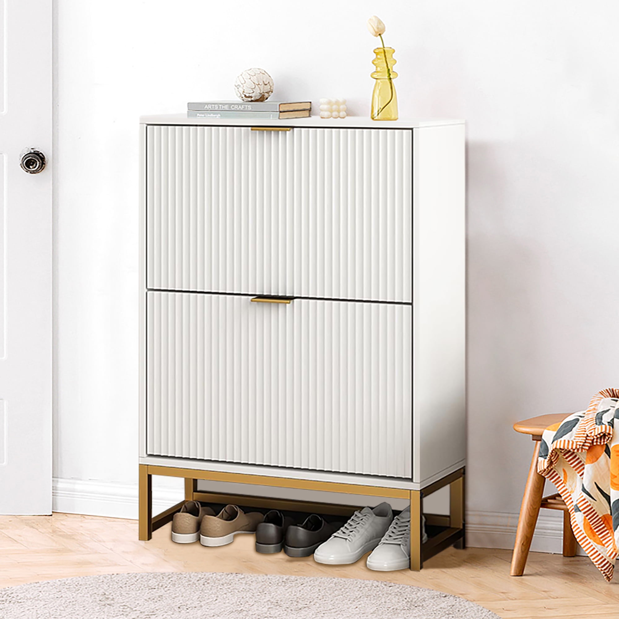 Furtivusia Flip Drawer Shoe Cabinet, Slim Shoe Dresser with Metal Base ...