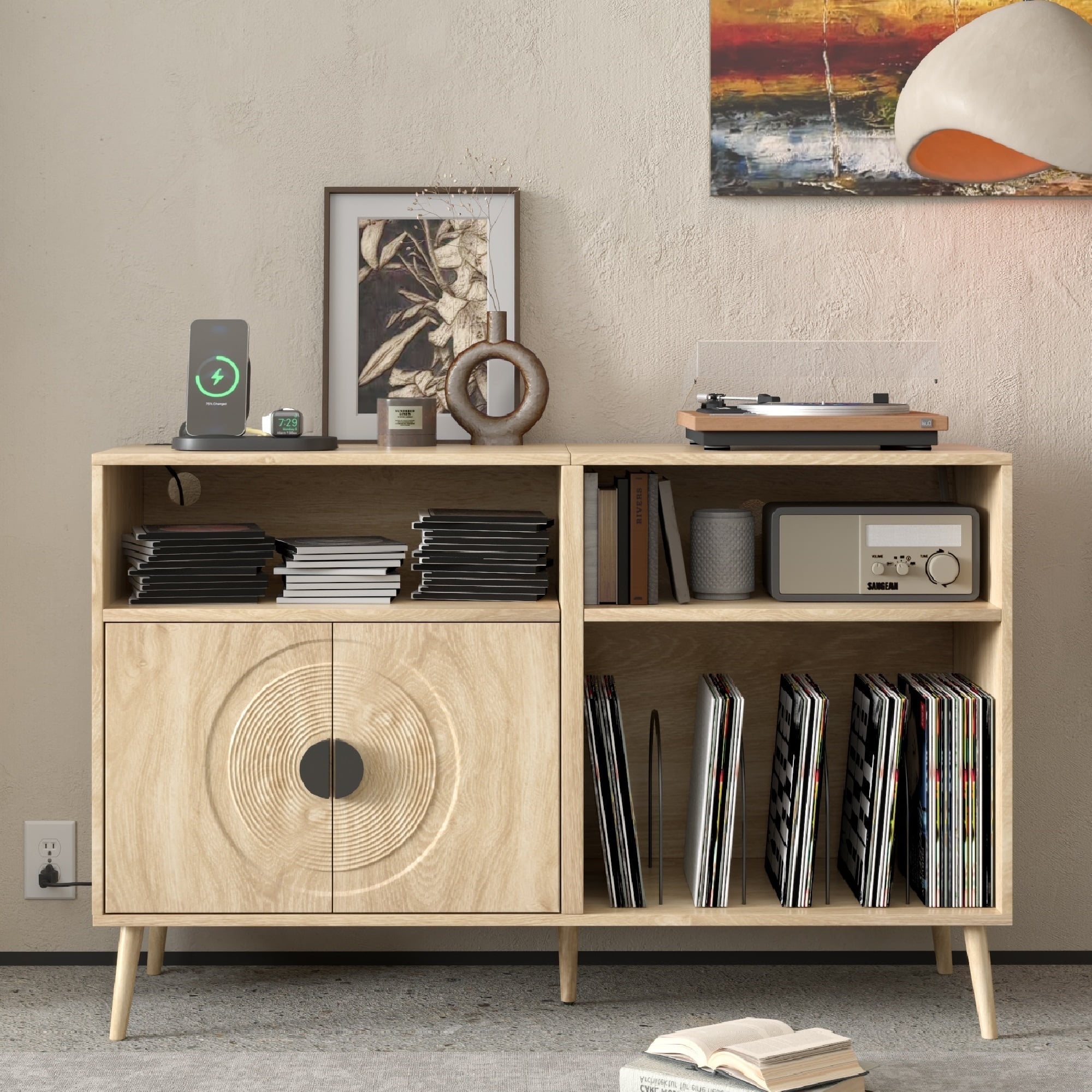 Furtivusia Large Record Player Stand, Mid-Century Turntable Stand with ...