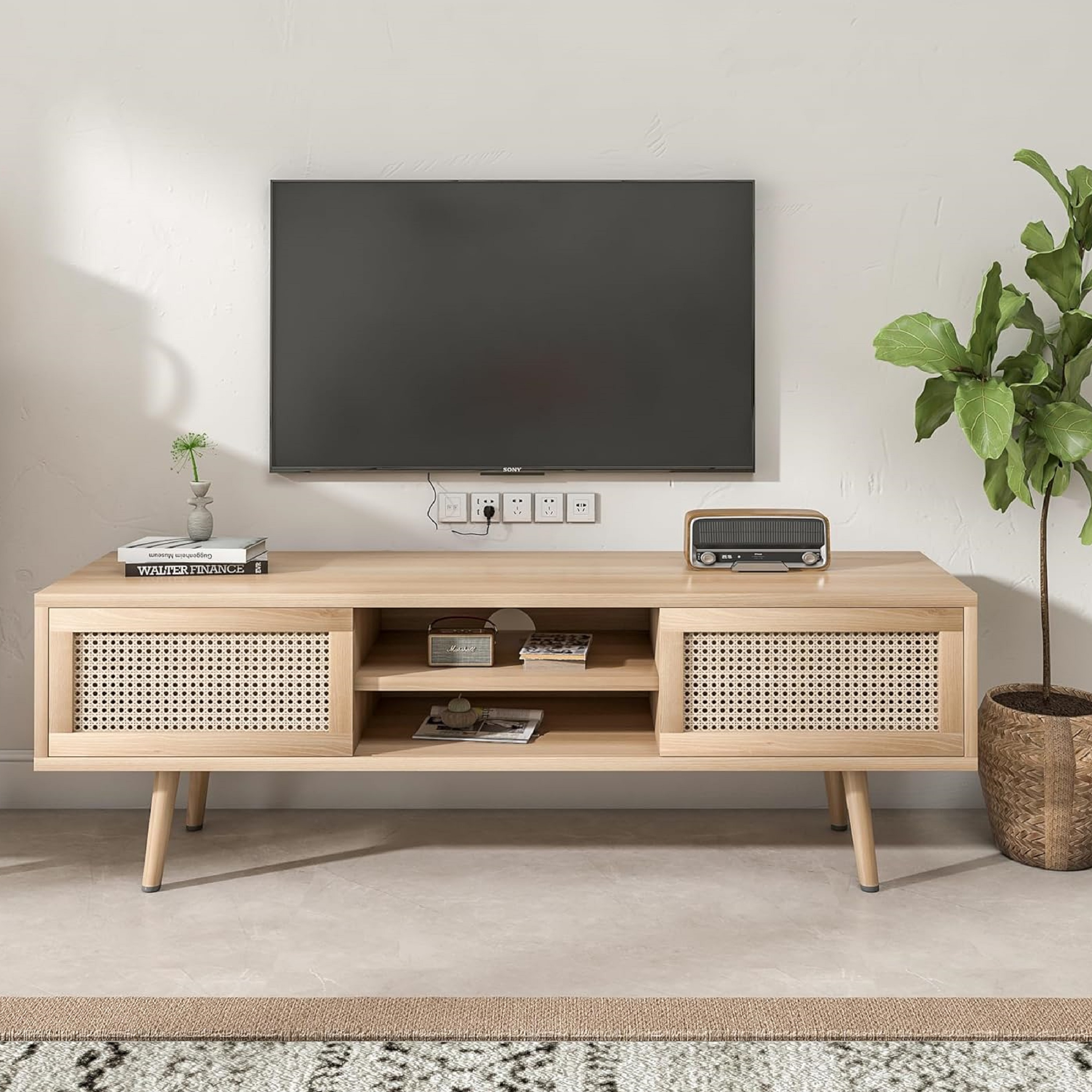 Seizeen TV Stand for 30-70 Inch TV, Modern TV Cabinet with Led Lights ...