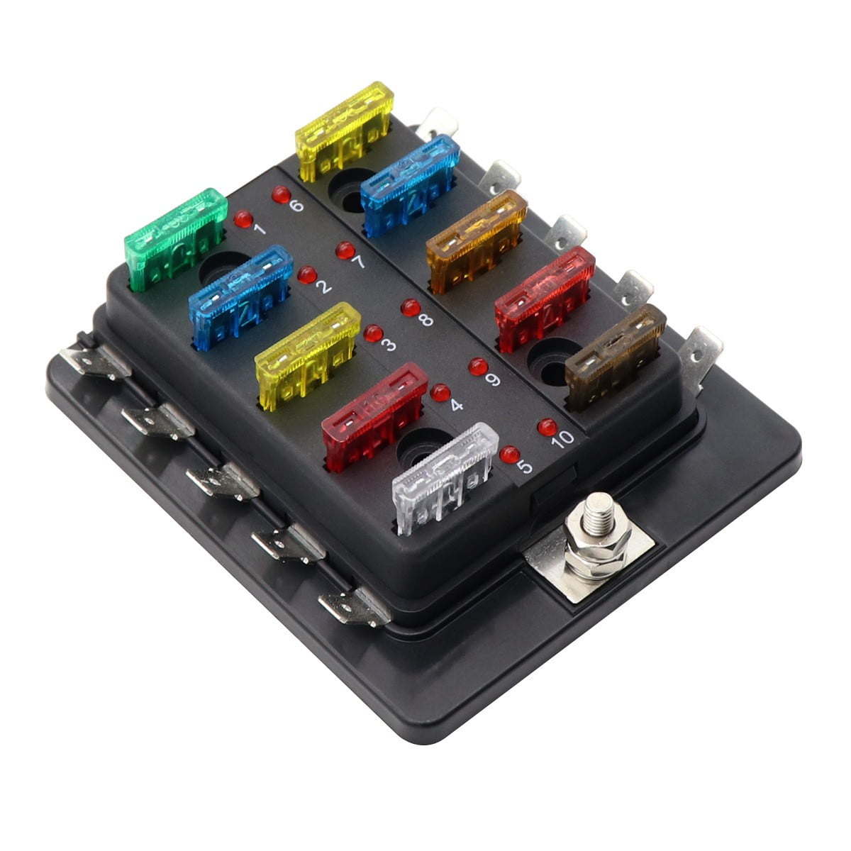 Furulu 10 Way Fuse Holder w/ LED Indicator Light For Car Boat Marine ...