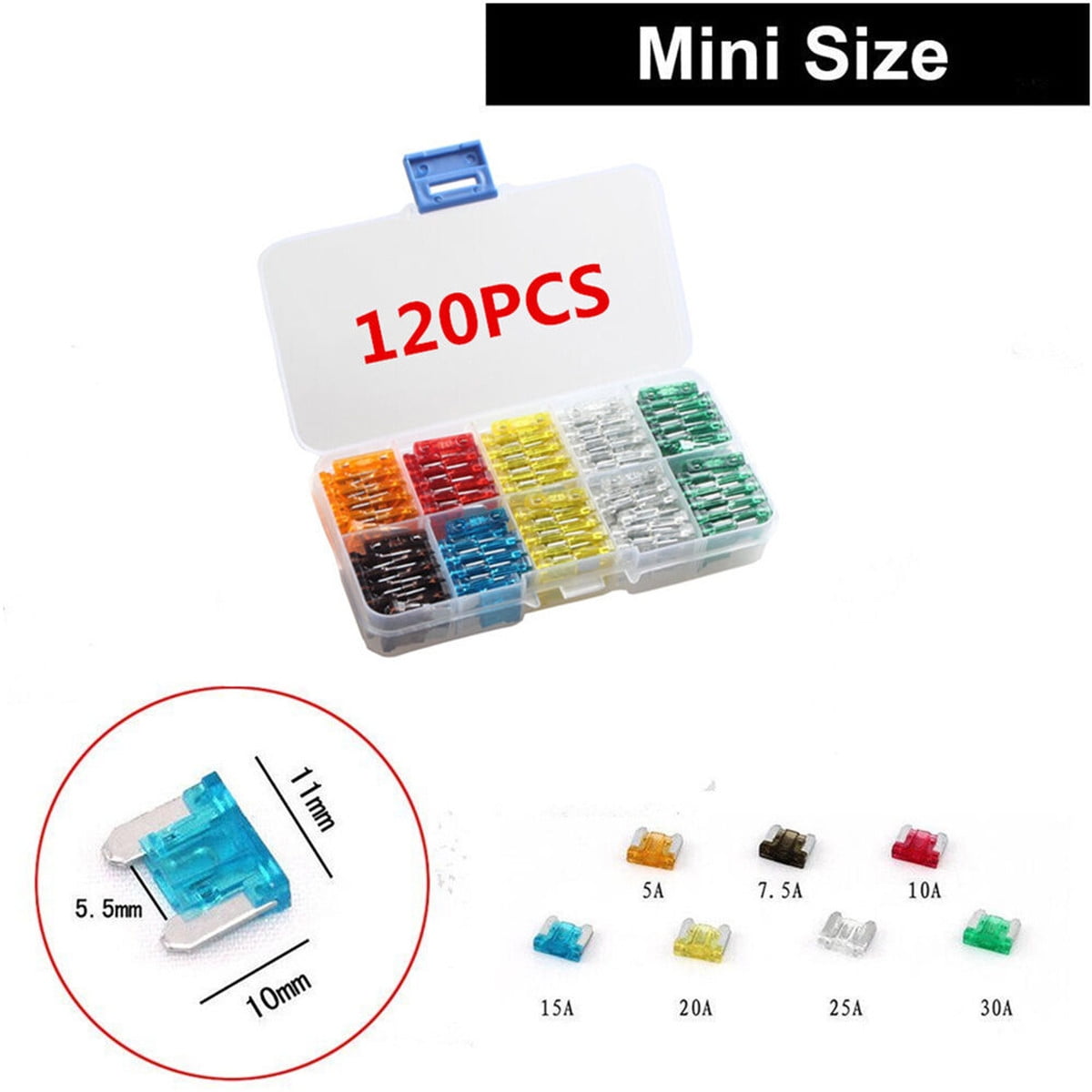 Furulu 120x MIX Car Mini Standard Blade Fuse 7.5 10 15 20 25 30 Amp ATM ...