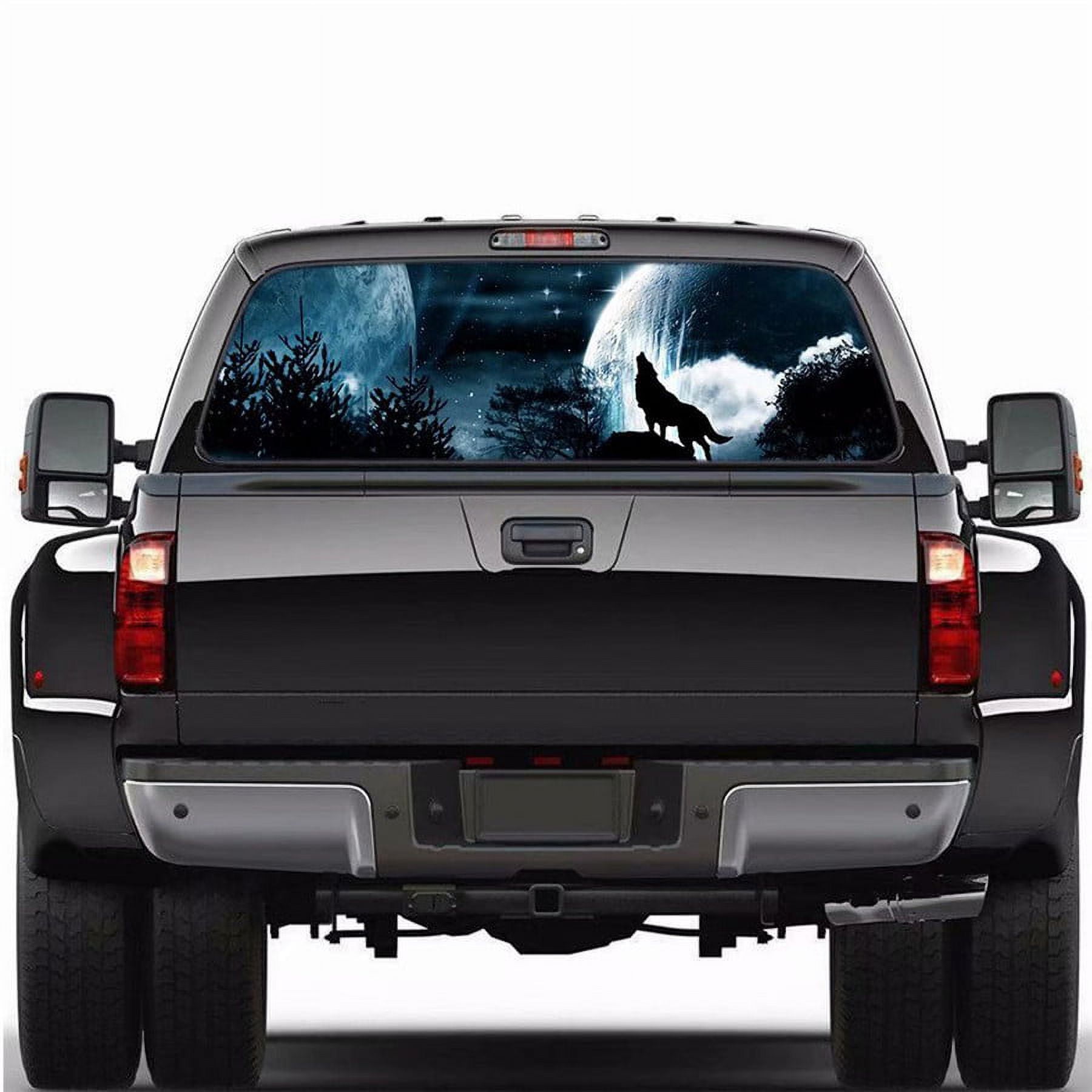 Furulu 165cm x 56cm Truck Rear Window Howling Wolf Moon Graphic Decal ...