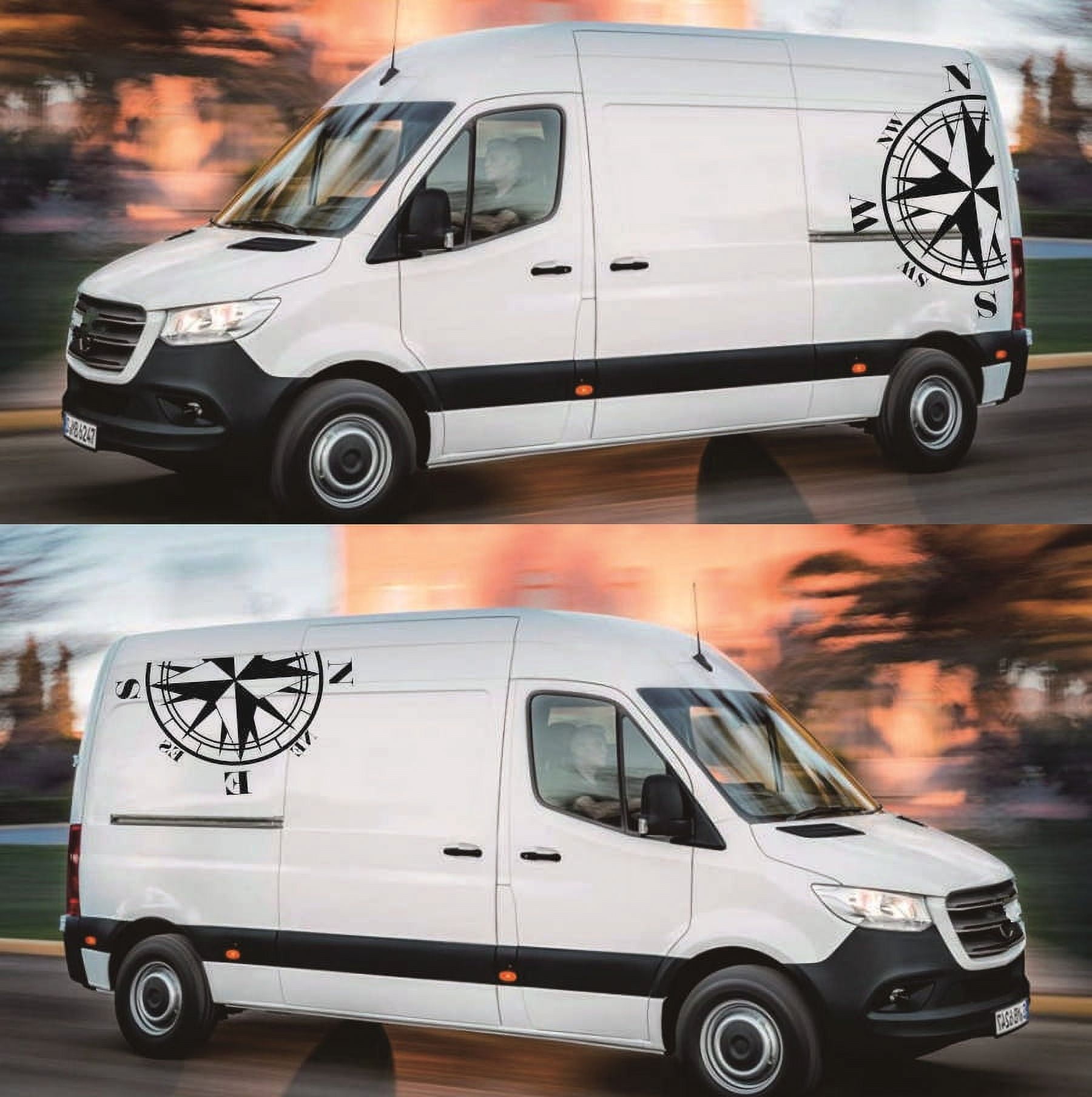 Furulu 2Pcs Black Compass Graphics Decal Car Camper RV Van Body Vinyl ...
