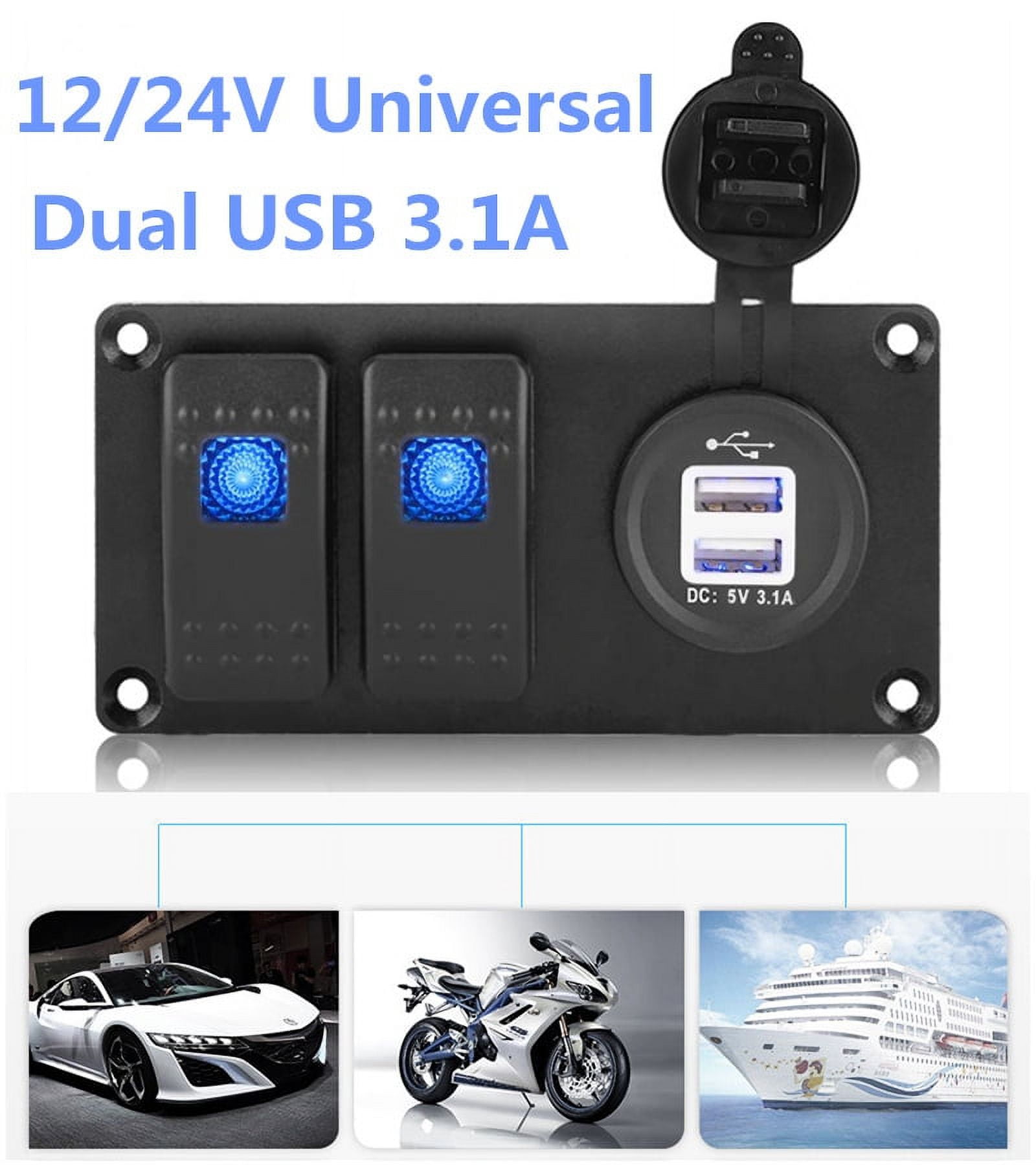 Furulu Dual Gang Rocker Switch Panel USB Charger Waterproof Car Boat RV ...